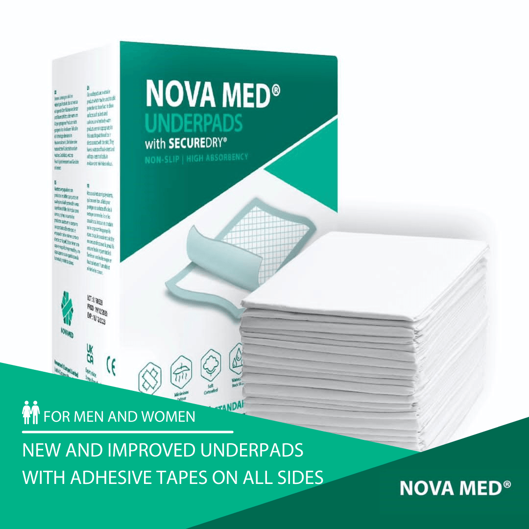 Novamed Incontinence Disposable Bed Pads, Underpads with adhesive tape